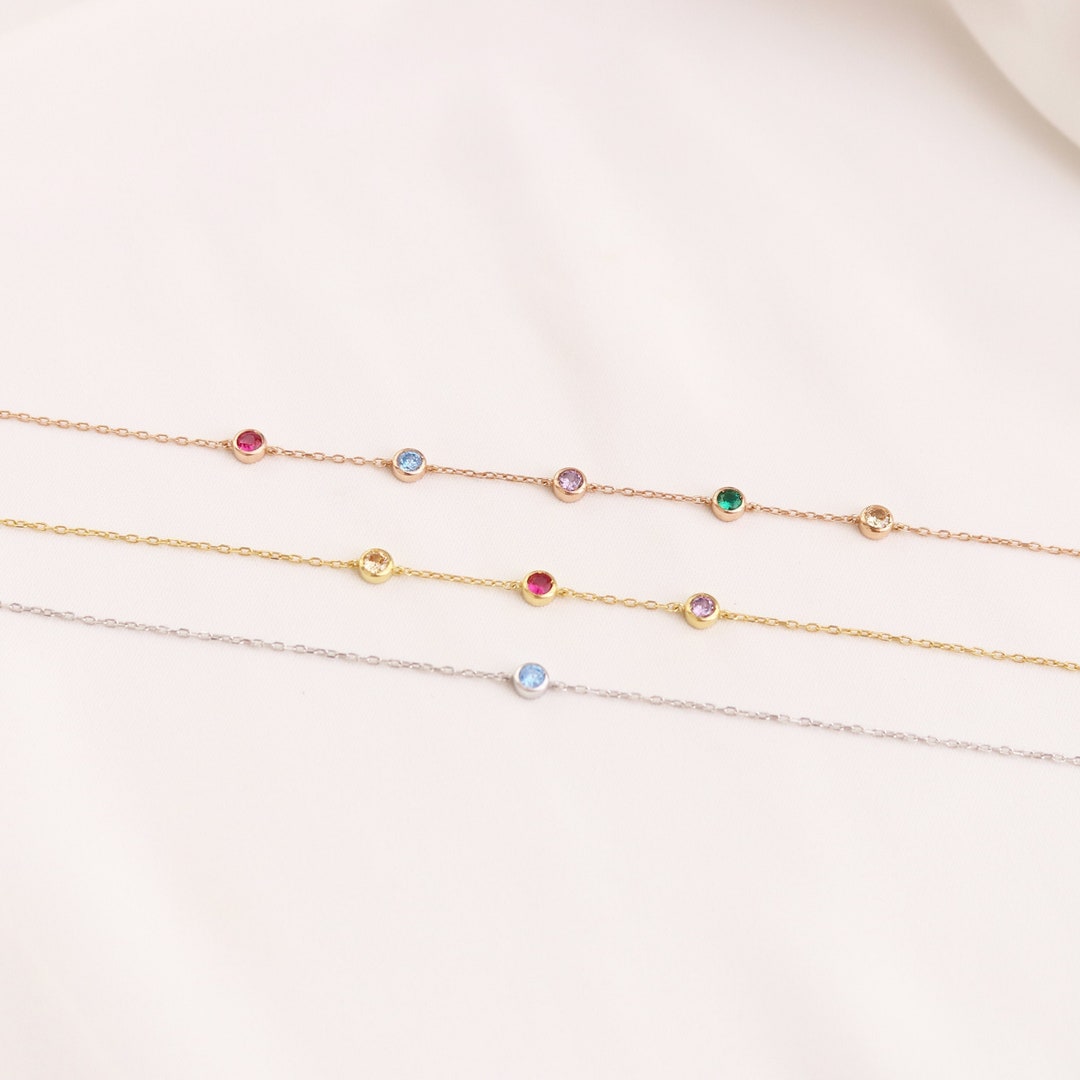 14k Gold Birthstone Bracelet, Personalized Gemstone Jewelry, 18k Gold ...