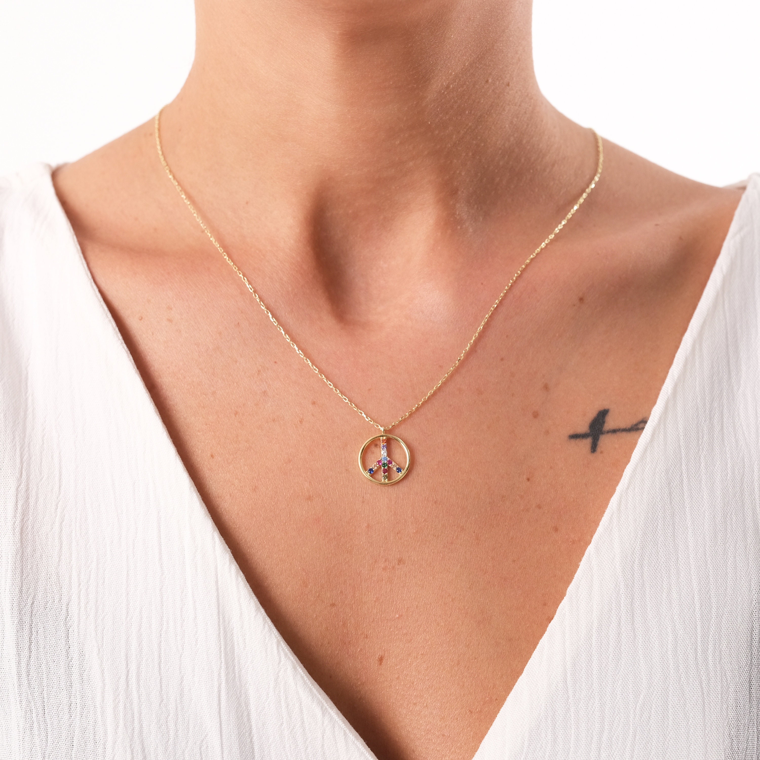14k Gold Lgbt Peace Necklace Solid Gold Transgender Pendant - Etsy