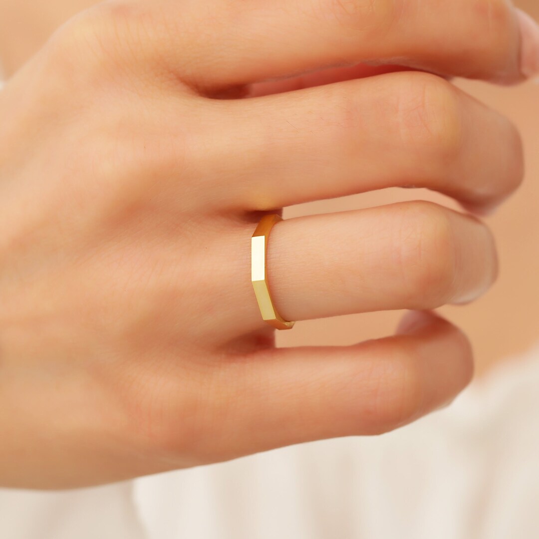14k Solid Gold Octagon Ring: Dainty Geometric Wedding Band - Etsy