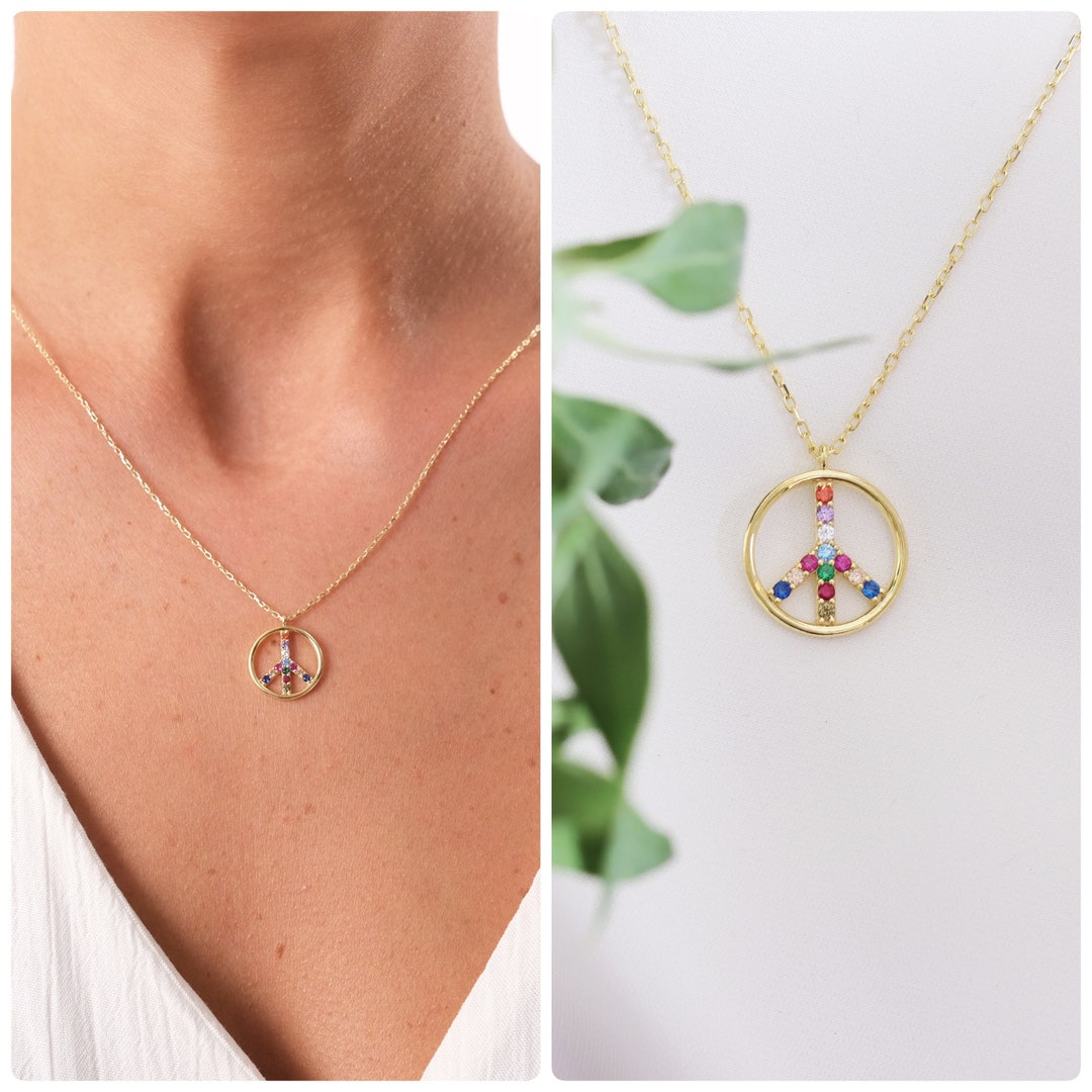 14k Gold Lgbt Peace Necklace Solid Gold Transgender Pendant - Etsy