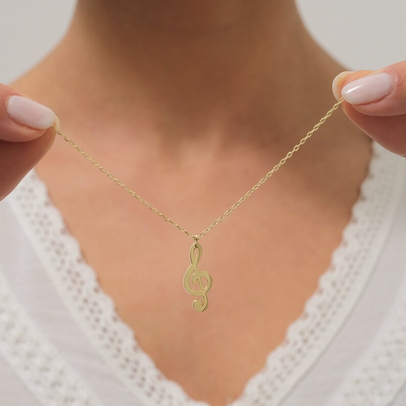 14k Solid Gold Treble Clef Necklace Musical Note Jewelry 18k - Etsy
