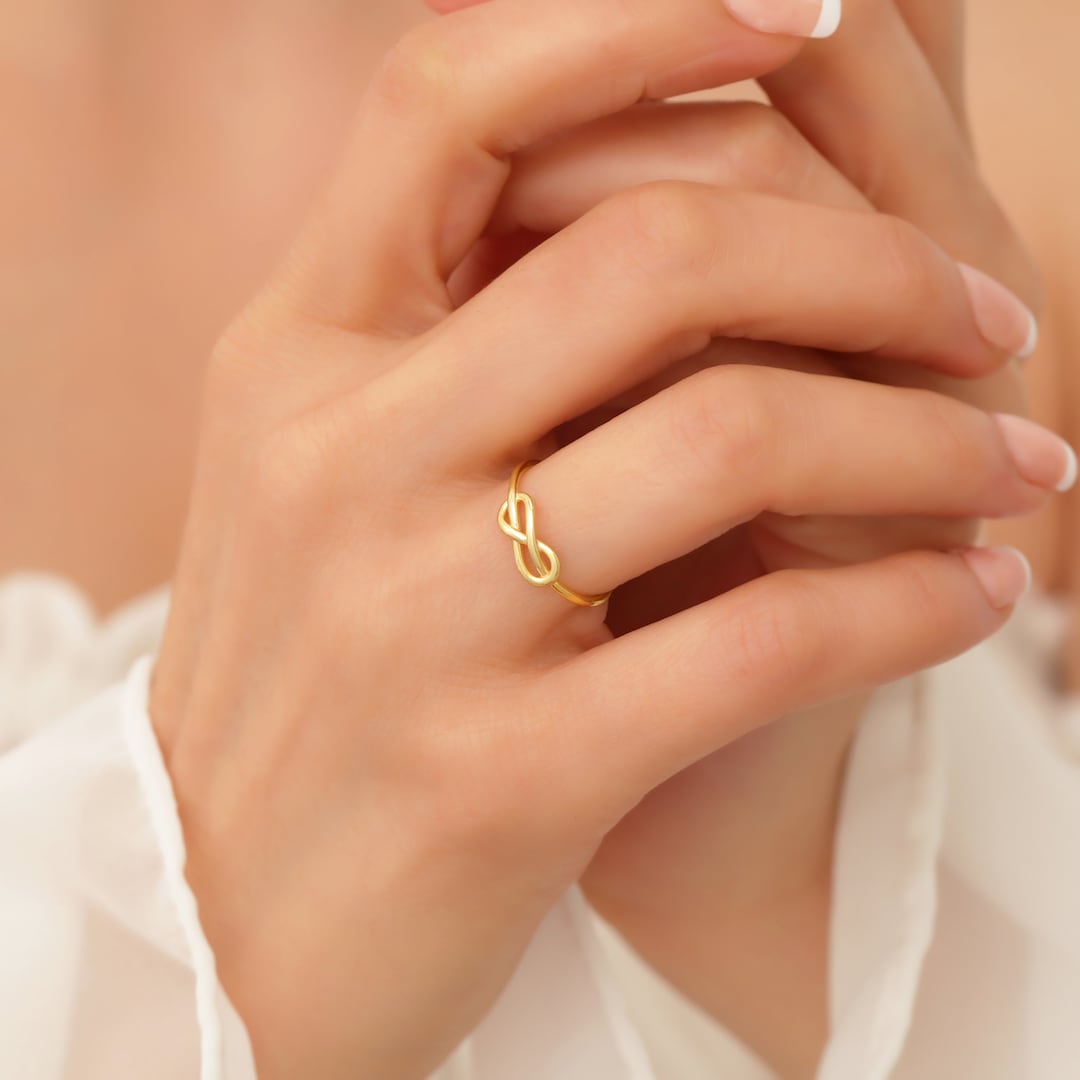 14k Dainty Infinity Knot Ring, Love Knot Ring Solid Gold, Minimalist Knot Ring Women, Stacking ...