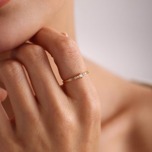 14k Minimalist Engagement Ring, Moissanite Wedding Ring Solid Gold, Dainty Moissanite Promise ...