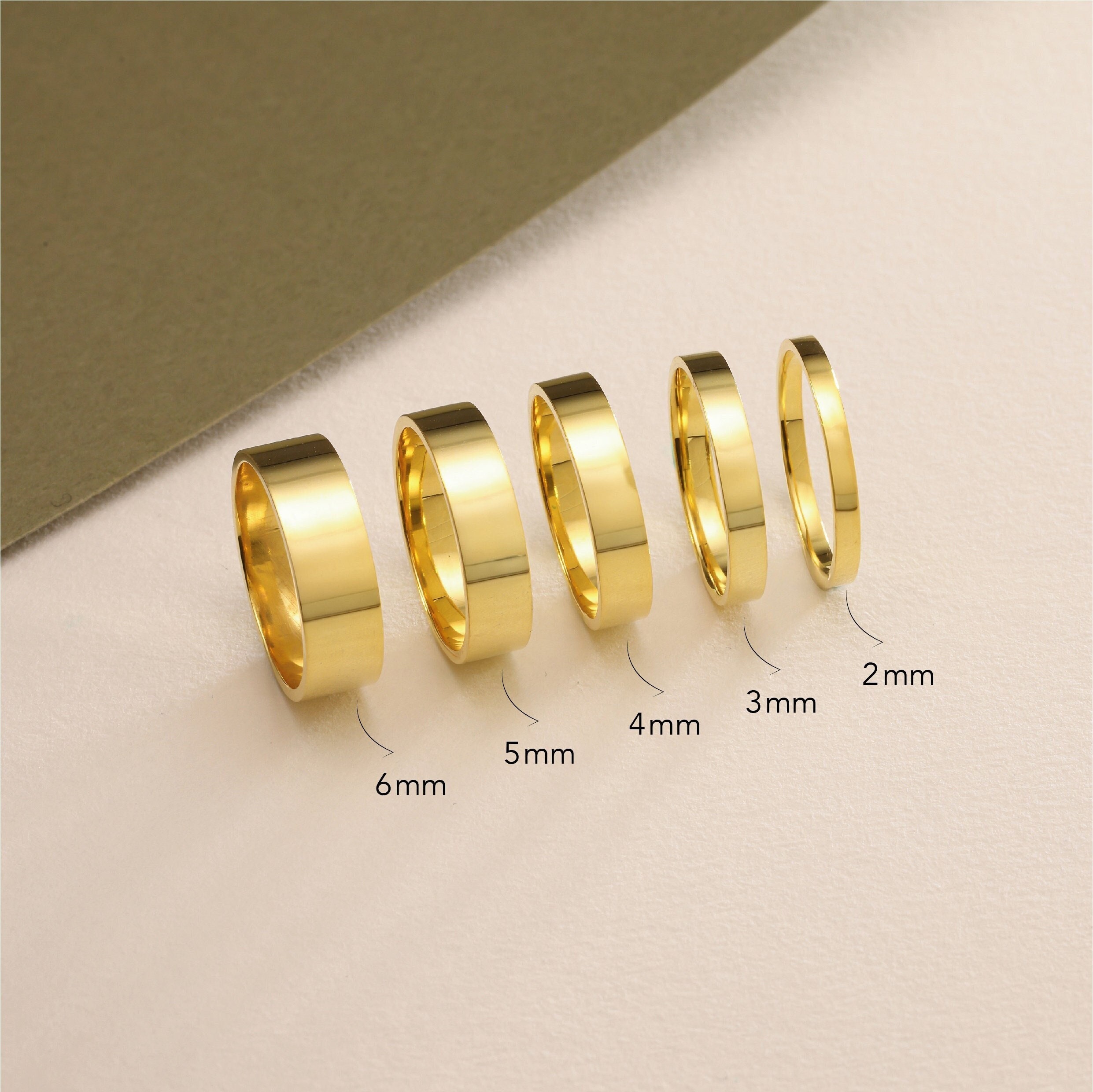 14k Solid Gold Flat Wedding Band - 4mm Plain Ring for Men and Women - Etsy