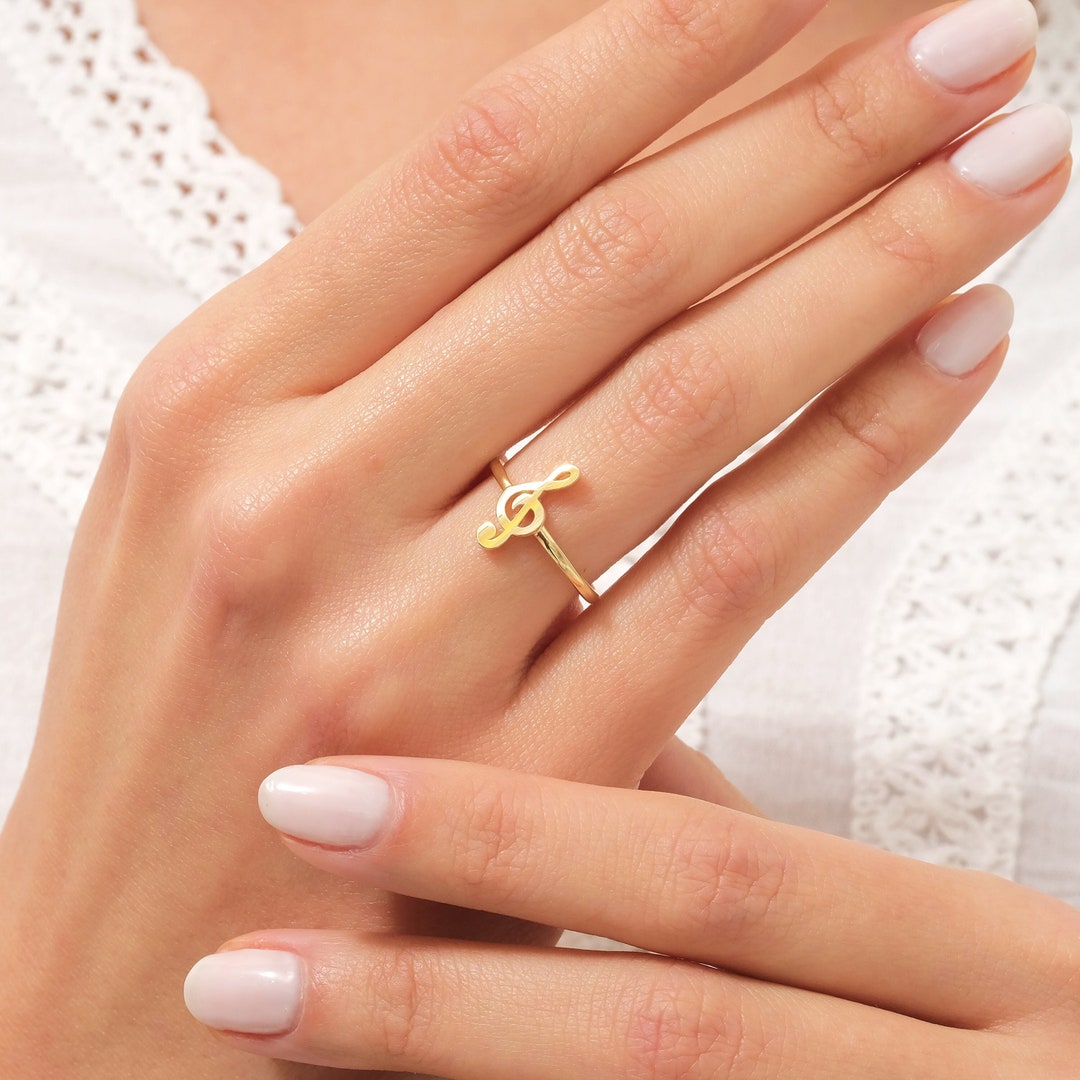 14k Solid Gold Treble Clef Ring Musical Note Gold Jewelry - Etsy