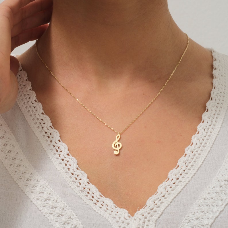 14k Solid Gold Treble Clef Necklace Musical Note Jewelry 18k - Etsy