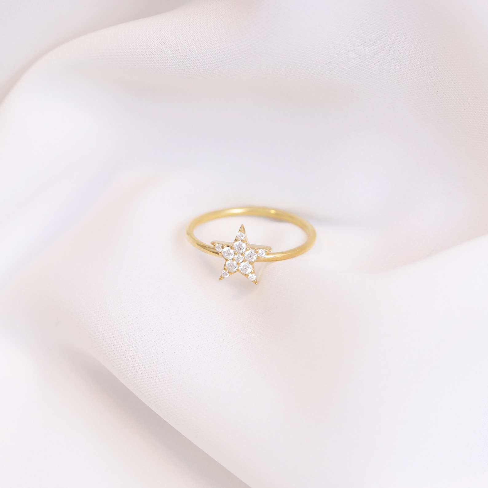 14k Gold Cz Diamond Star Ring Stacking Celestial Star Ring - Etsy
