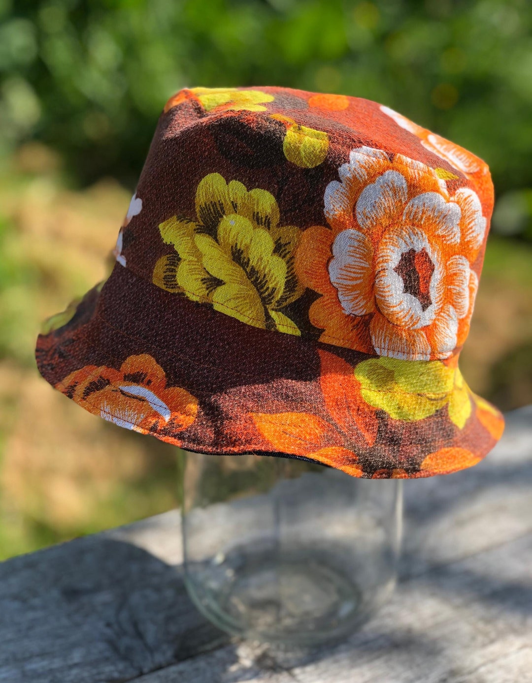 Retro Flowers, Reversible, Bucket Hat. Size S/m. Made From Vintage ...