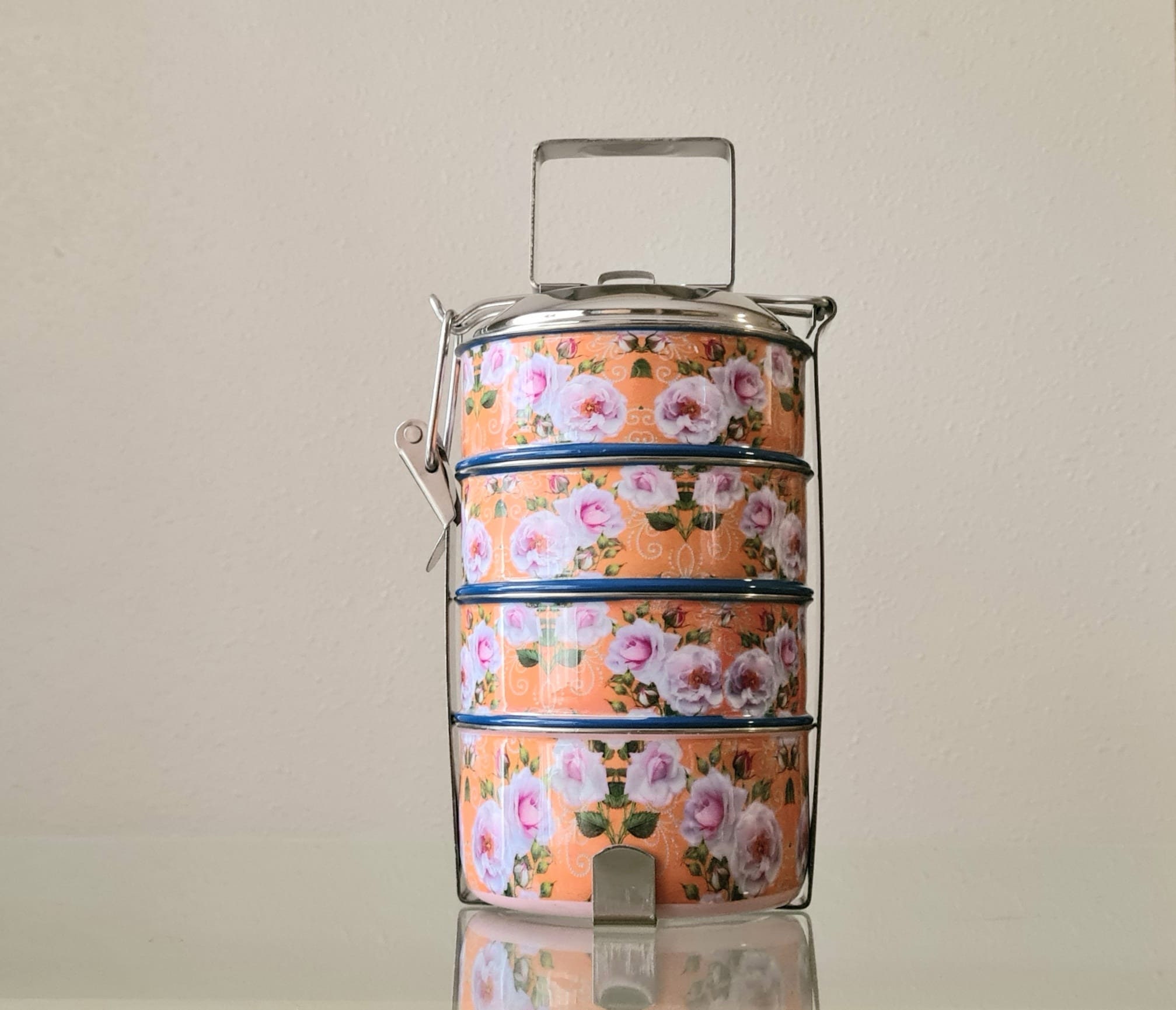 Floral circular tiffin 4 tier container for food. 100% - Etsy 日本