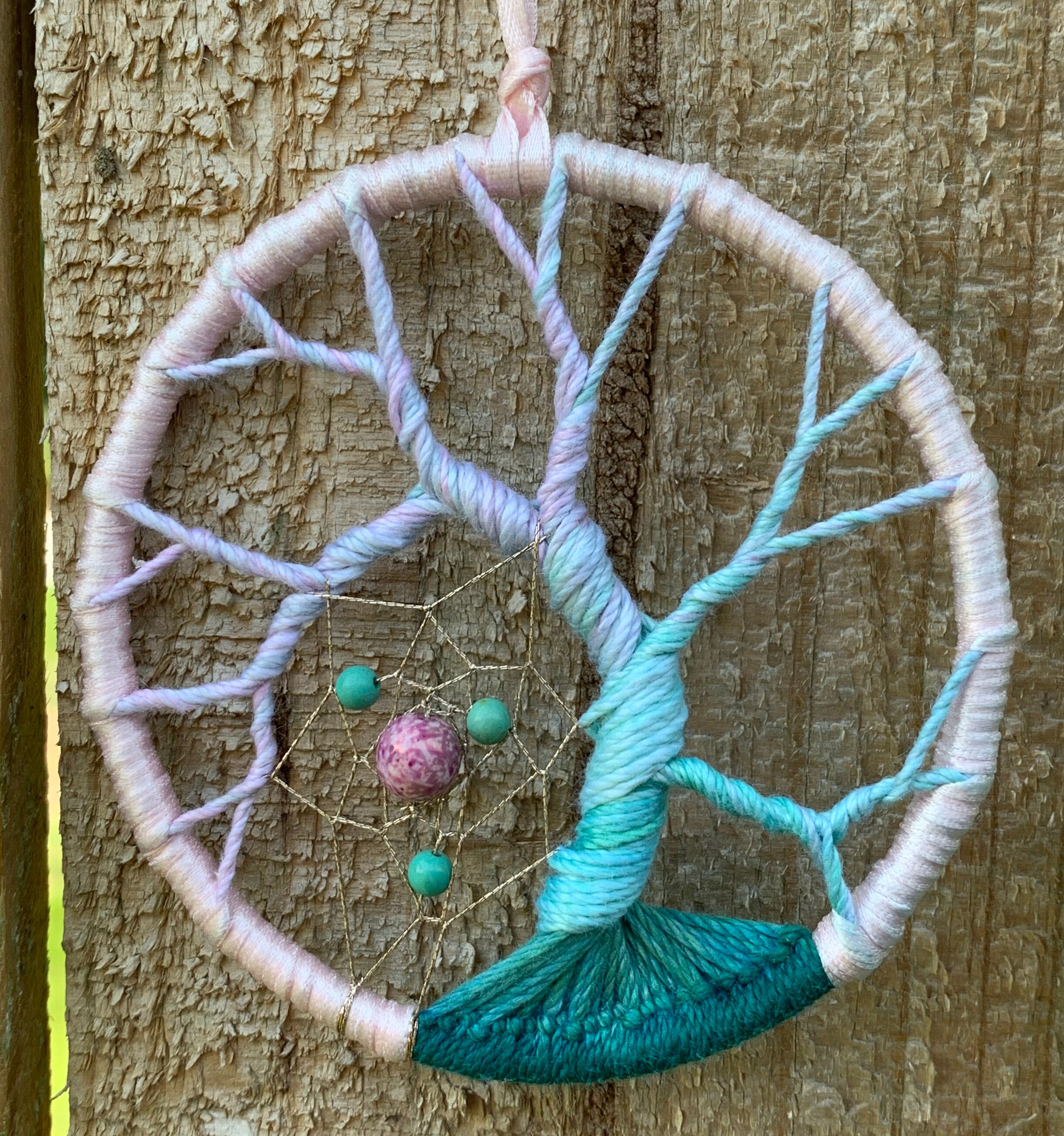 Teal/Light Pink Tree of Life With Turquoise and Glass Beads | Etsy