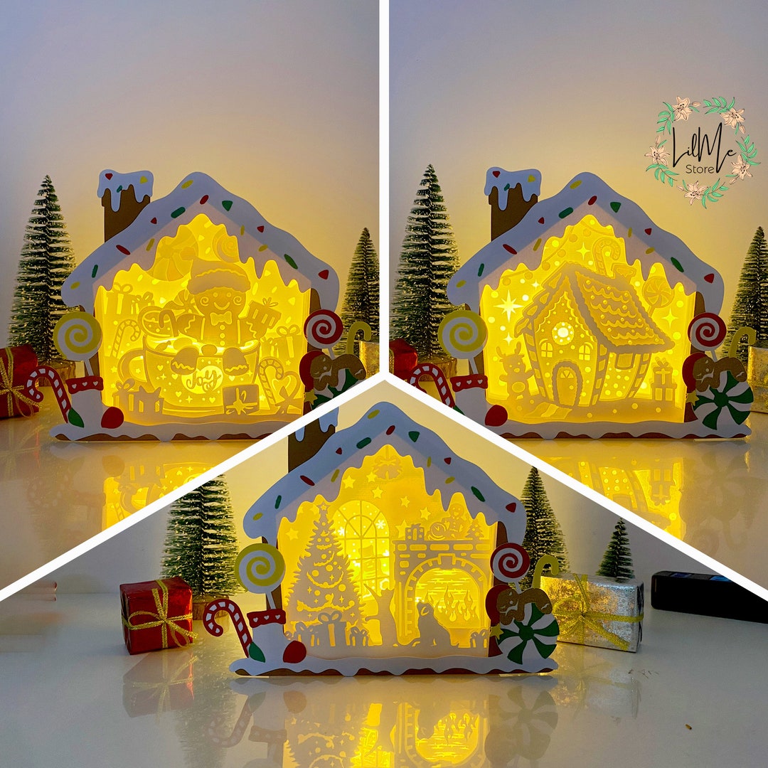 Pack 3 Xmas 1 Gingerbread House Box Lantern SVG for Cricut Project DIY ...