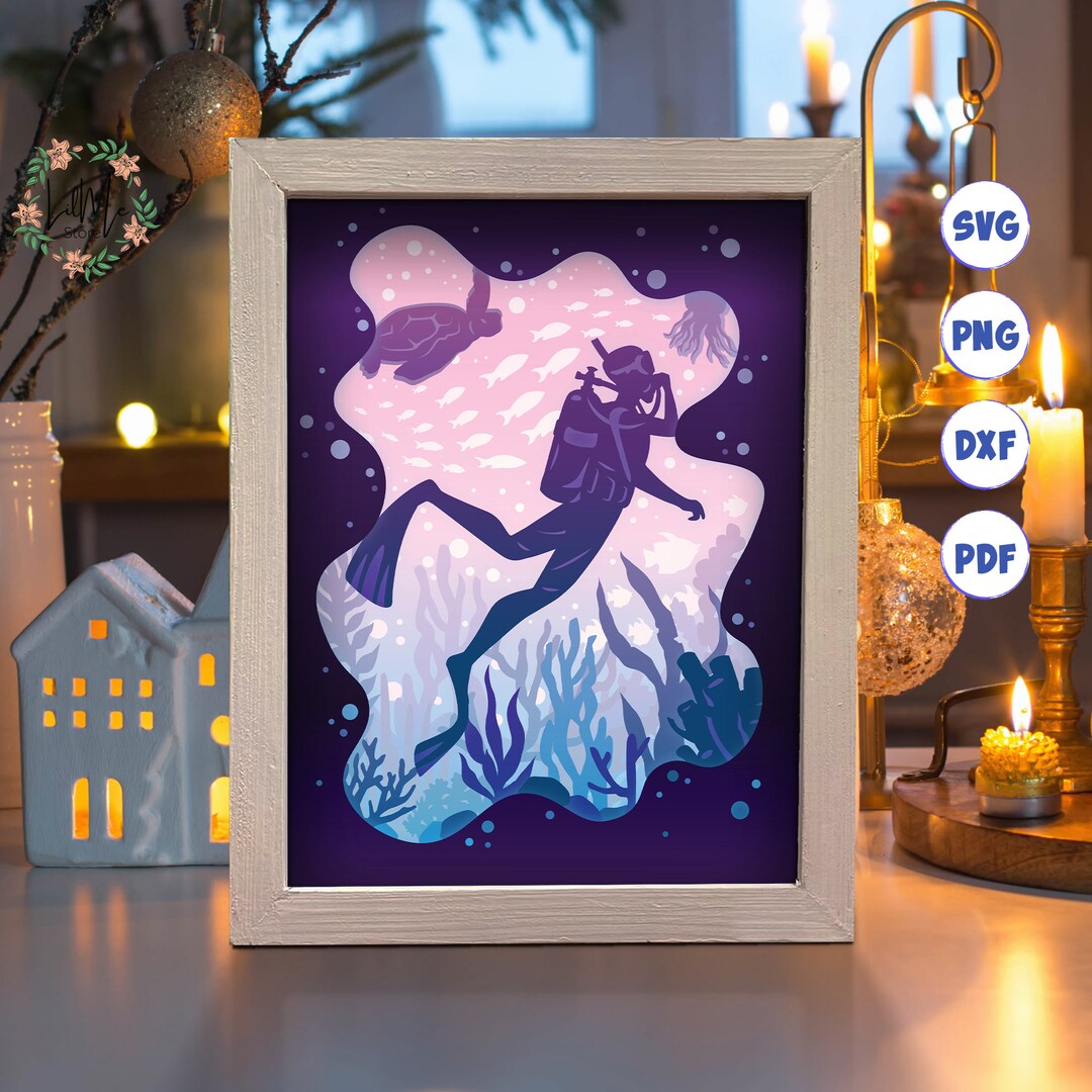 3D Diver, Shadow Box Svg, for Cricut, for Silhouette, Layered Template ...