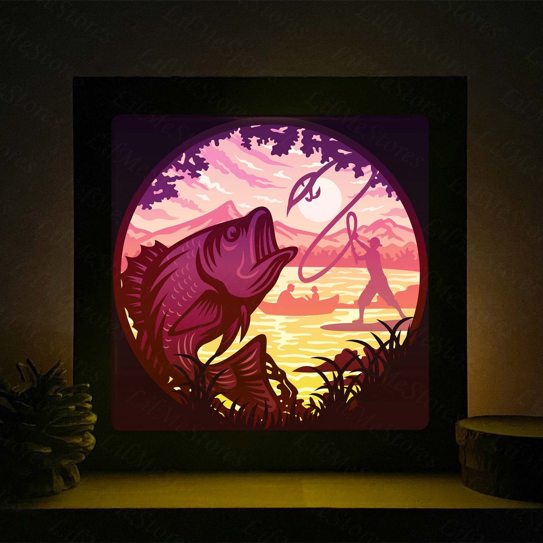 Fishing 3D Shadow Box Svg Fishing Paper Cut Light Box 3D - Etsy UK