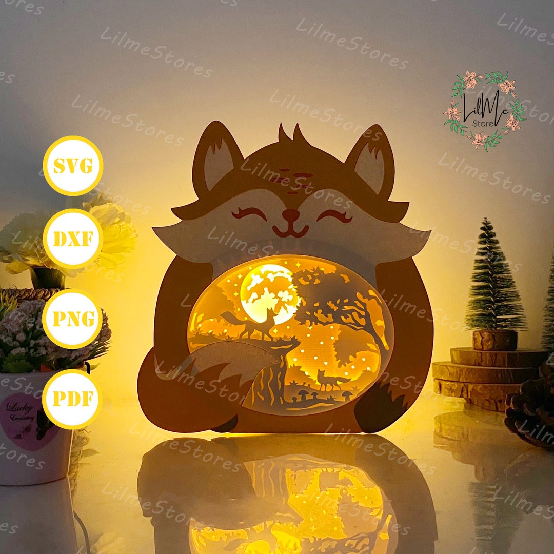 Moon Fox Box Template, 3D Shadow Box SVG Files, Shadow Box Paper Cut ...