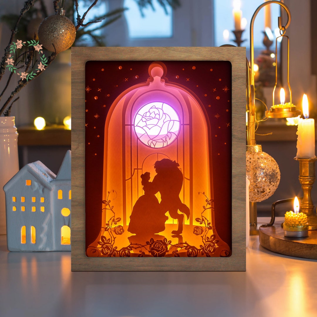 Beauty and Beast 2 3D Paper Cut Light Box - Shadow Box - Night Light ...