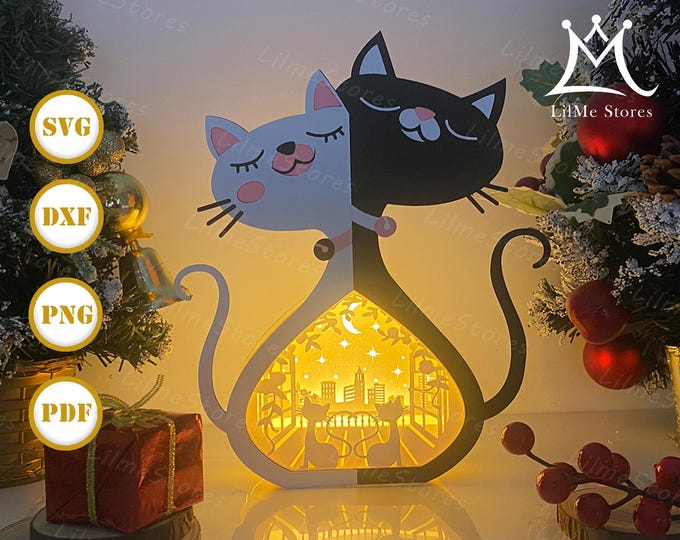 Cat Shadow Box SVG, 3d Papercut Compatible for Silhouette - SVG - Png ...