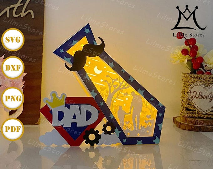 Dad and Kids Shadow Box Template 5 in 1 Light Box for Father's Day, SVG ...