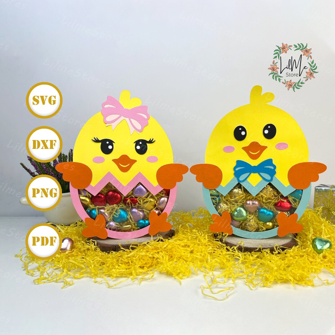 Pack 2 Easter Chick Candy Box Template, 3D Shadow Box SVG Files, Shadow ...