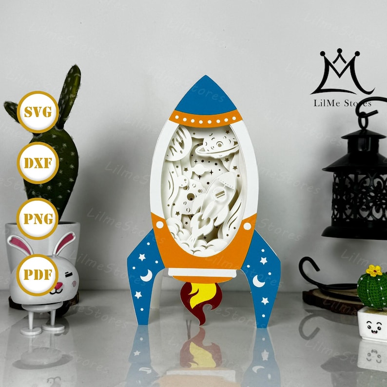 Astronaut Rocket Box Paper Cut, Rocket Box Svg, Rocket Shadow Box ...