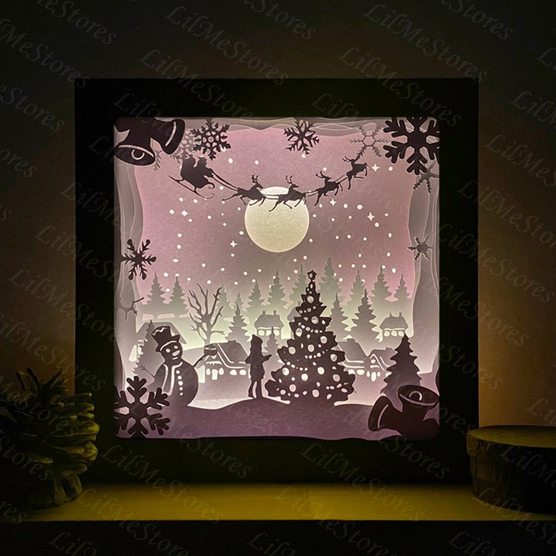 Santa Cabin 1A Paper Cut Light Box Template 3D Papercut - Etsy