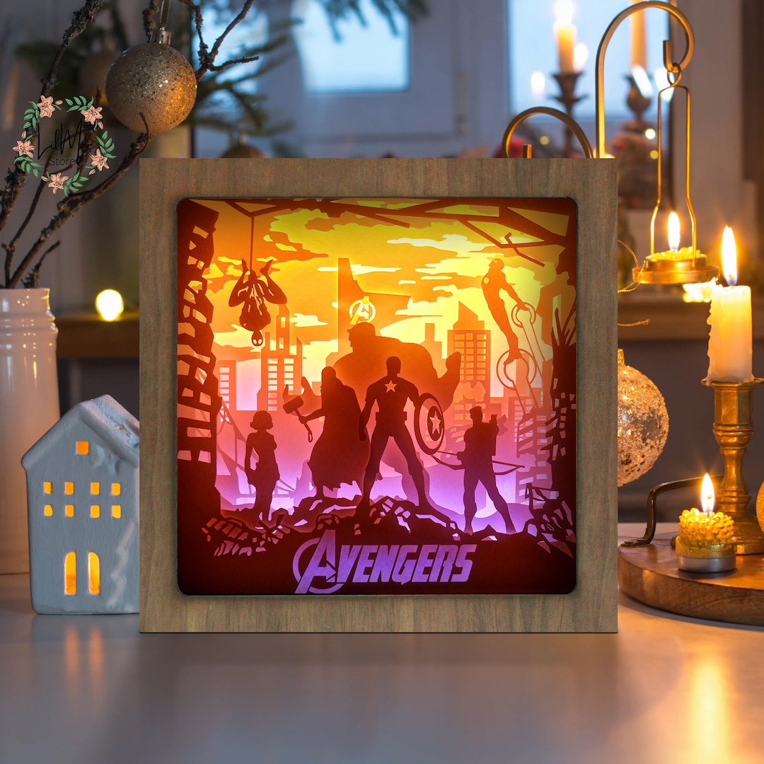 Super Heroes 1 Square Paper Cut Light Box, Shadow Box, 3D Papercut ...