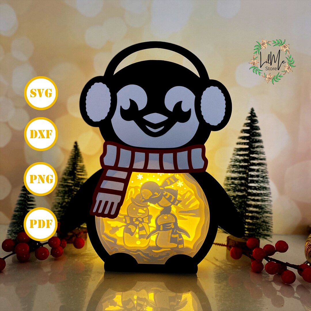 Christmas Penguin Box Christmas Lantern SVG for Cricut Project DIY ...