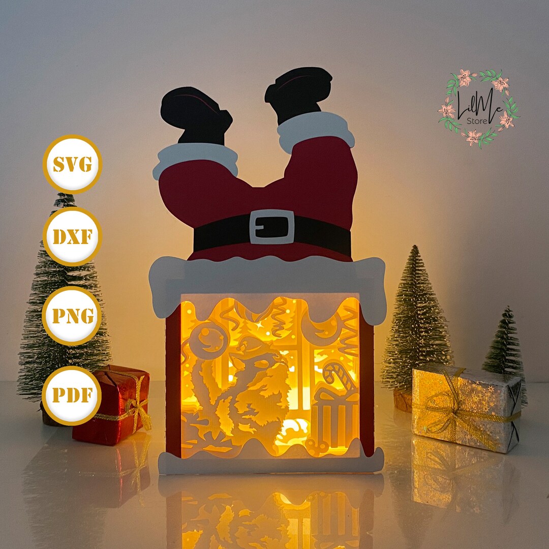 Christmas Cat Santa Box Christmas Lantern SVG for Cricut Projects DIY ...