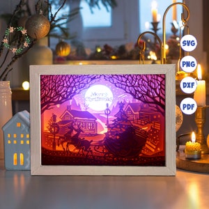 Merry Christmas 8 Paper Cut Light Box Template, 3D Shadow Box SVG Files ...