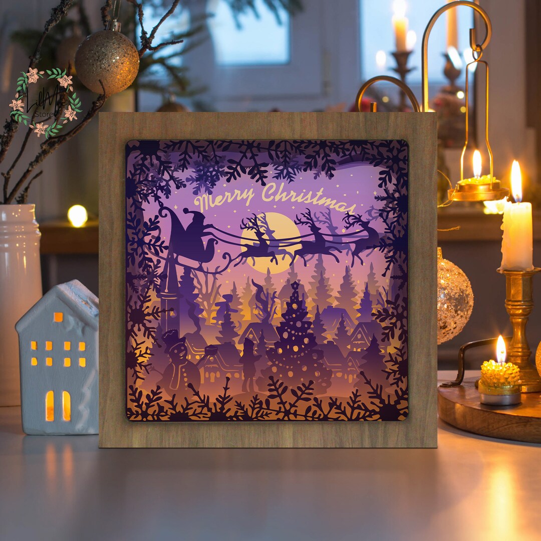 Merry Christmas 16AA 3D Paper Cut Light Box, Shadow Box, Night Light ...