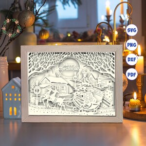 Merry Christmas 8 Paper Cut Light Box Template, 3D Shadow Box SVG Files ...