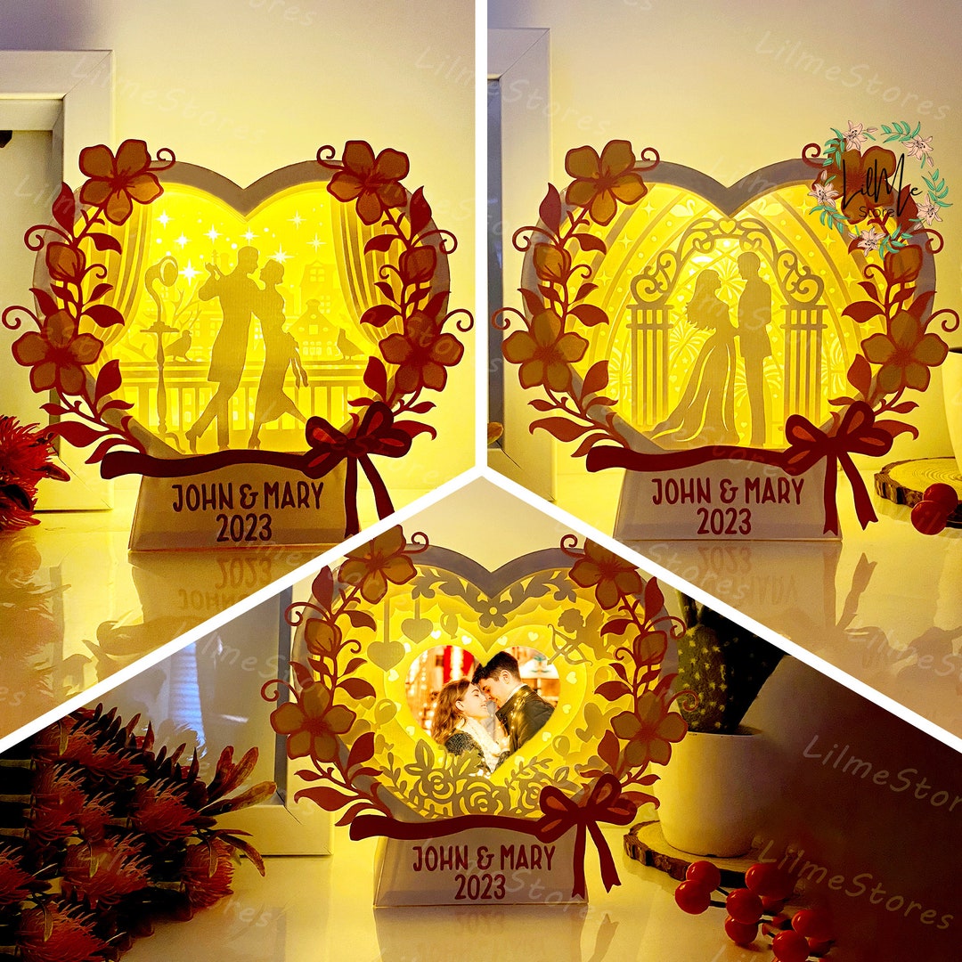 Pack 3 Valentine Love Box Lantern Paper Cut: Heart Shadow Box SVG ...