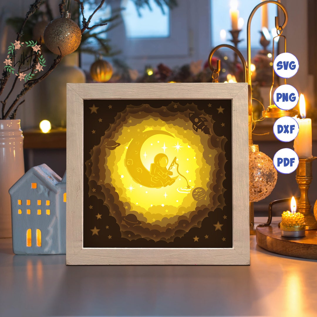 Spaceman Cosmonaut Paper Cut Light Box Template, 3D Shadow Box SVG ...