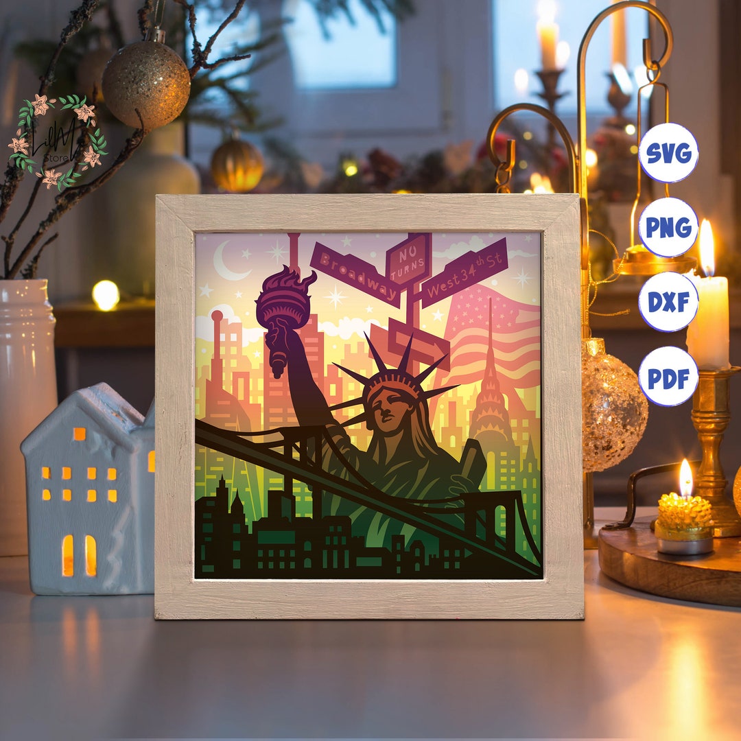 New York 3 Paper Cut Light Box Template, 3D Shadow Box SVG Files ...