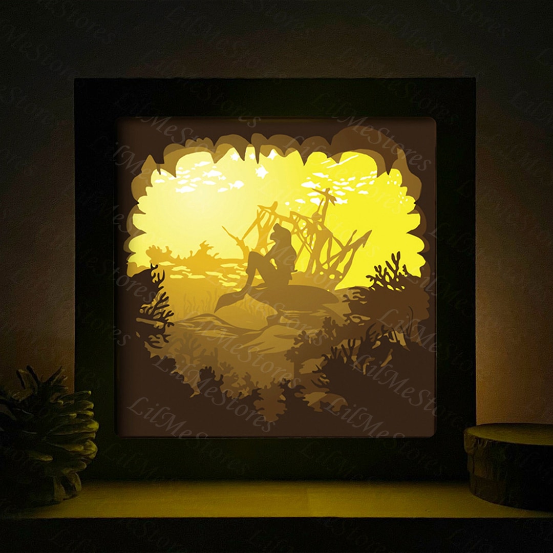 Ocean 3 Square Paper Cut Light Box Template, 3D Shadow Box SVG Files ...