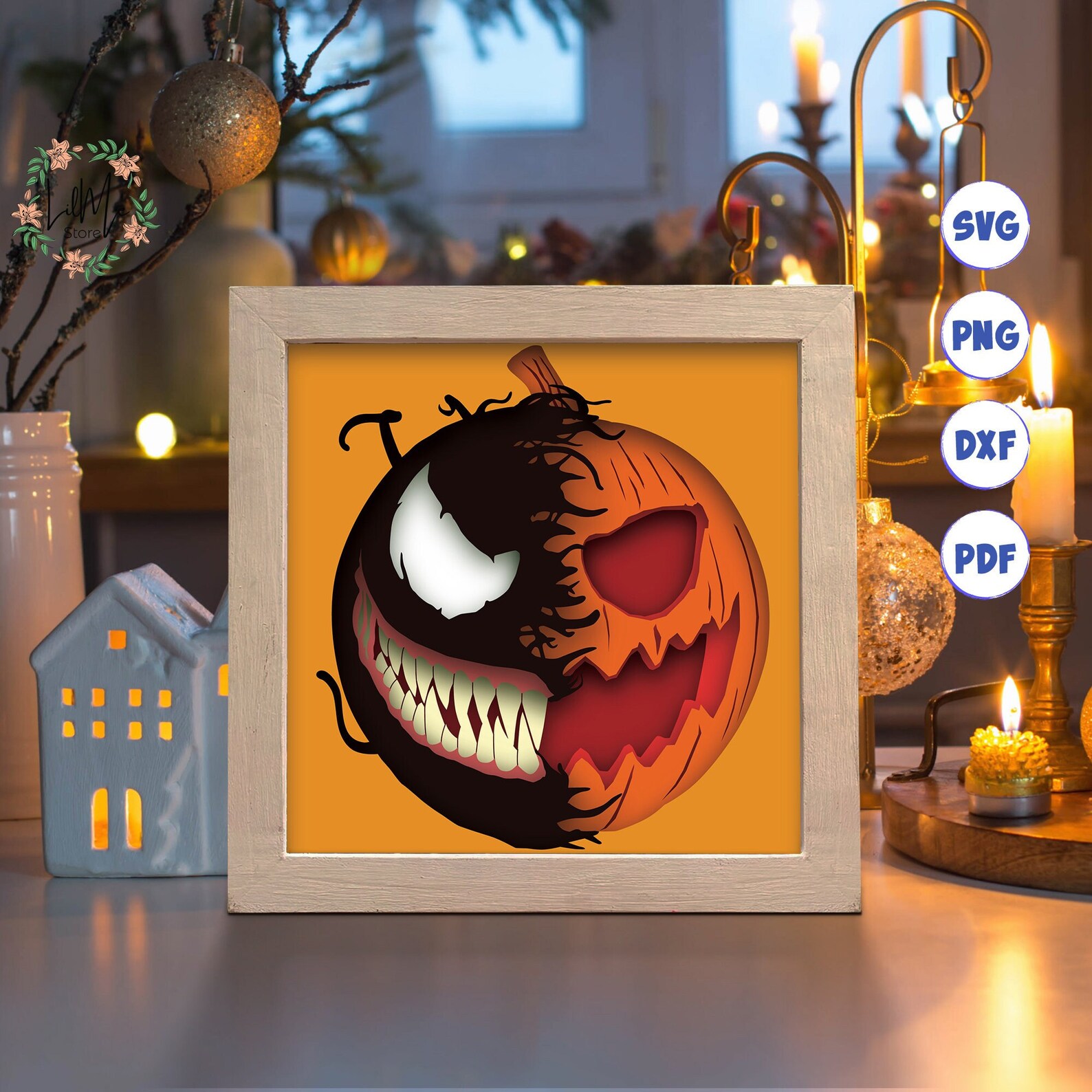 Pumpkin Venom 1A Paper Cut Light Box Template, 3D Shadow Box SVG Files ...