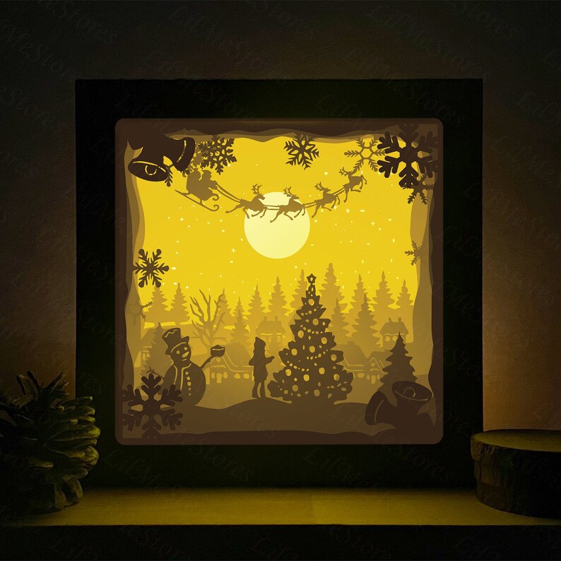 Santa Cabin 1A Paper Cut Light Box Template 3D Papercut - Etsy