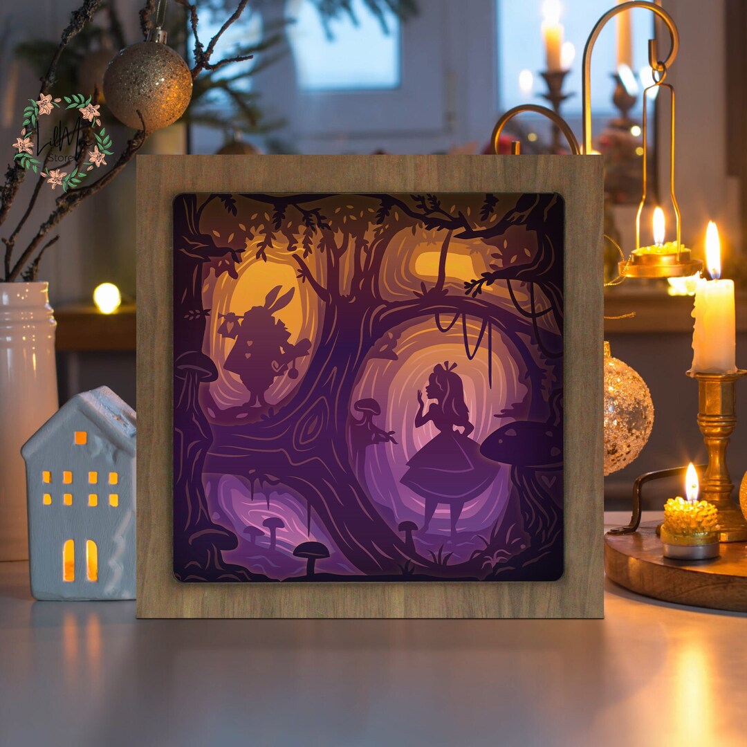 Alice 3D Paper Cut Light Box Shadow Box Night Light Bedroom Shadow Box ...