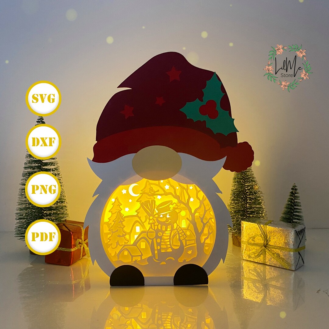 Snowman Gnome Box Lantern SVG for Cricut Project DIY, Gnome Box Lamp ...