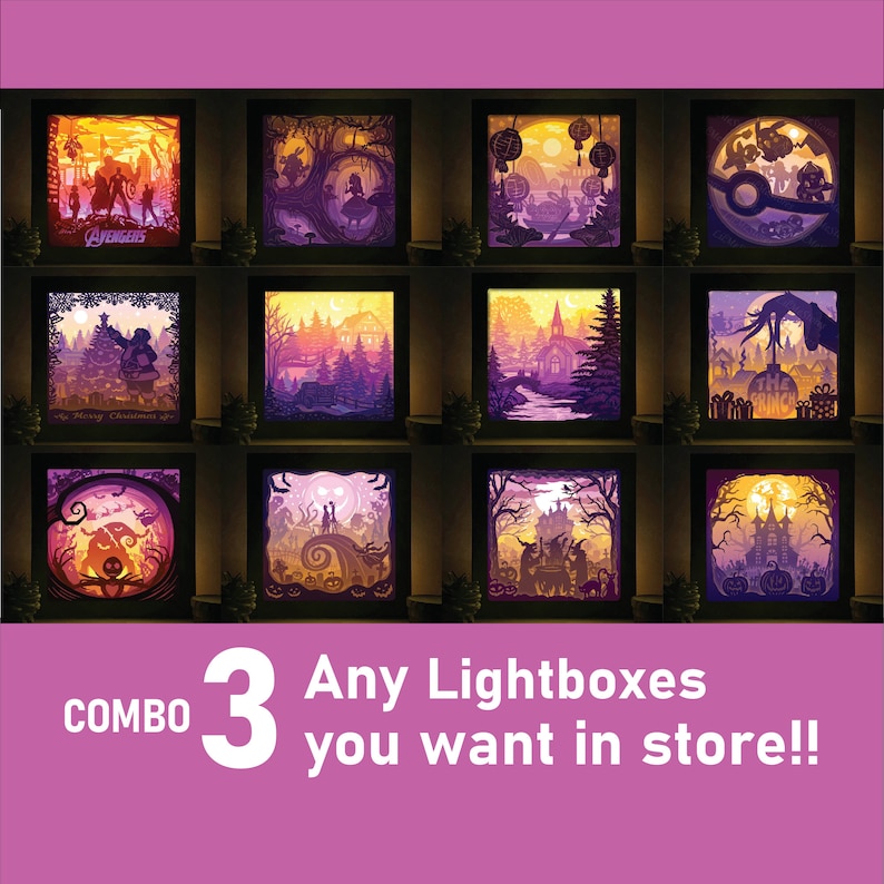 Combo 3 Custom Papercut Lightbox Templates: Shadow Box SVG Combo ...