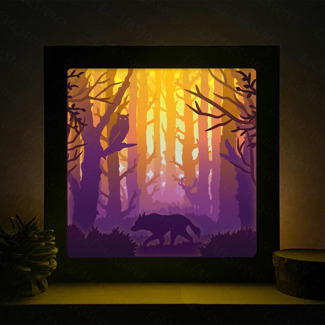 Owl & Wolf Paper Cut Light Box Template 3D Papercut Lightbox - Etsy