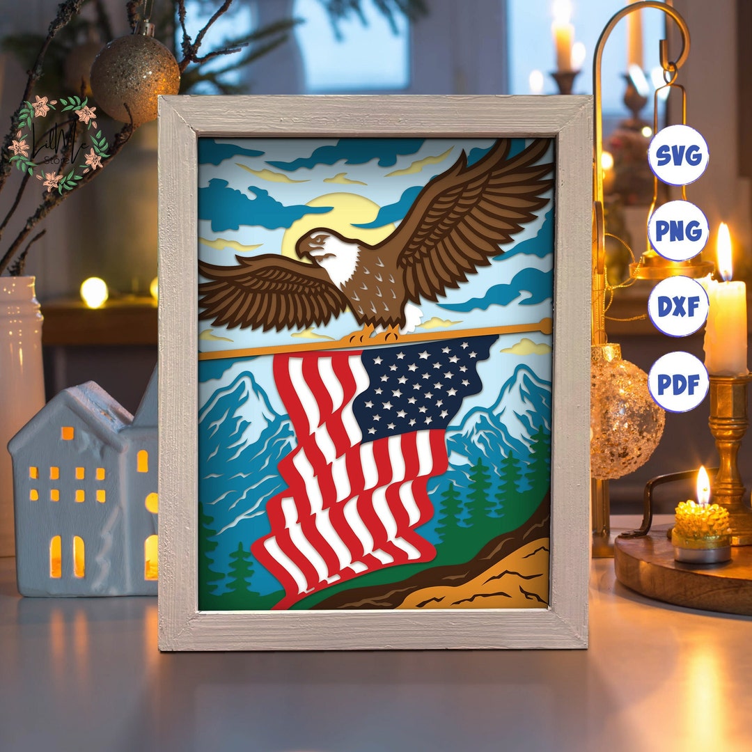 3D Eagle American Flag Shadow Box SVG: Layered Paper Cut File - Etsy