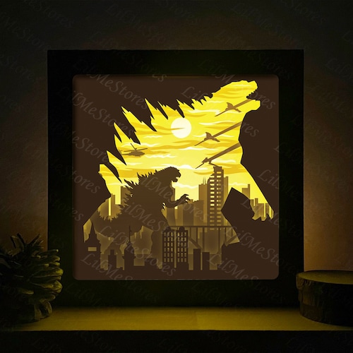 Godzilla Shadow Box SVG Digital Download Files Light Box - Etsy Canada