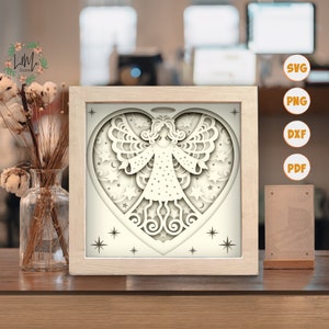 Angel 2 Paper Cut Light Box Template, 3D Shadow Box SVG Files, Shadow ...