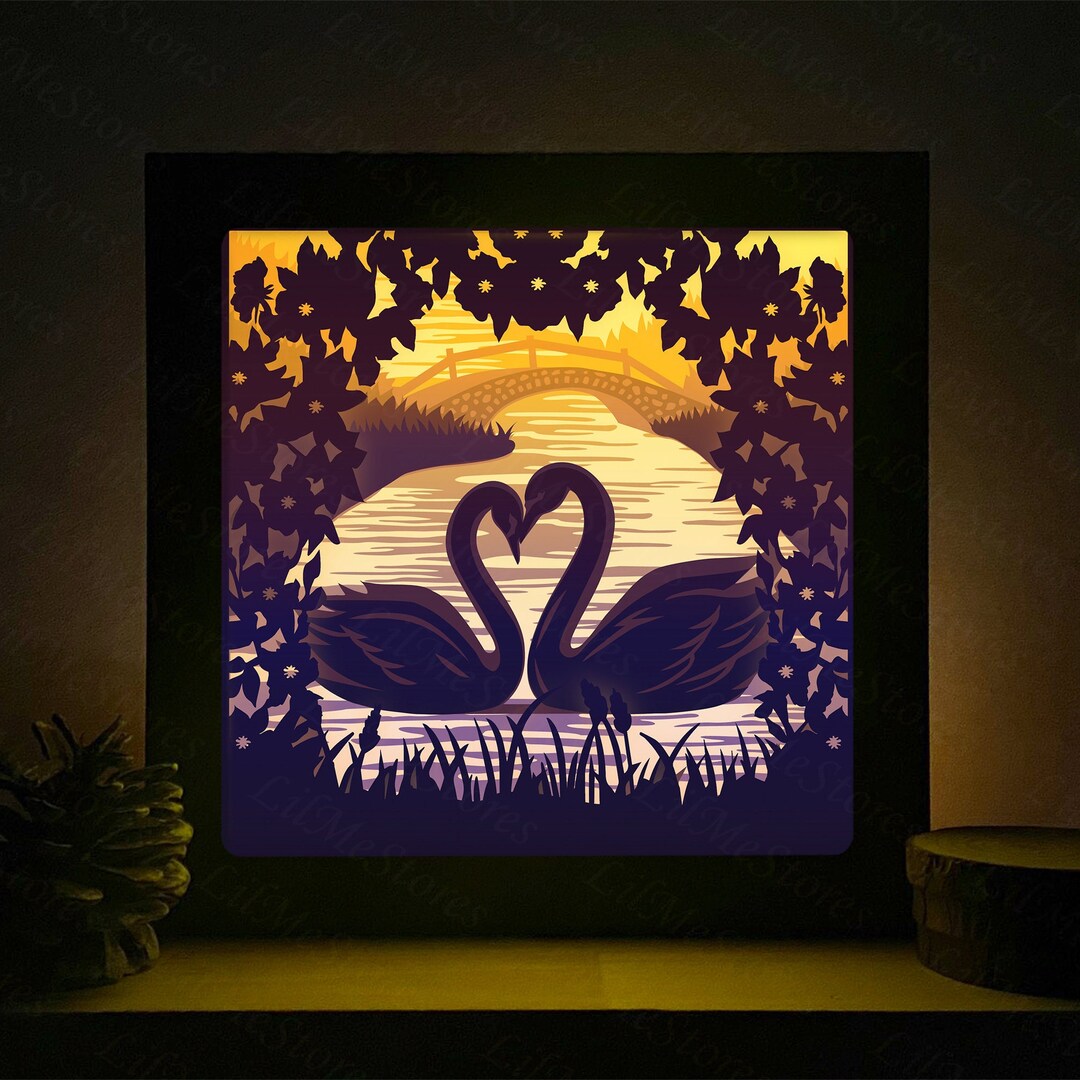 Swan 2 Paper Cut Light Box Template 3D Papercut Lightbox Svg - Etsy