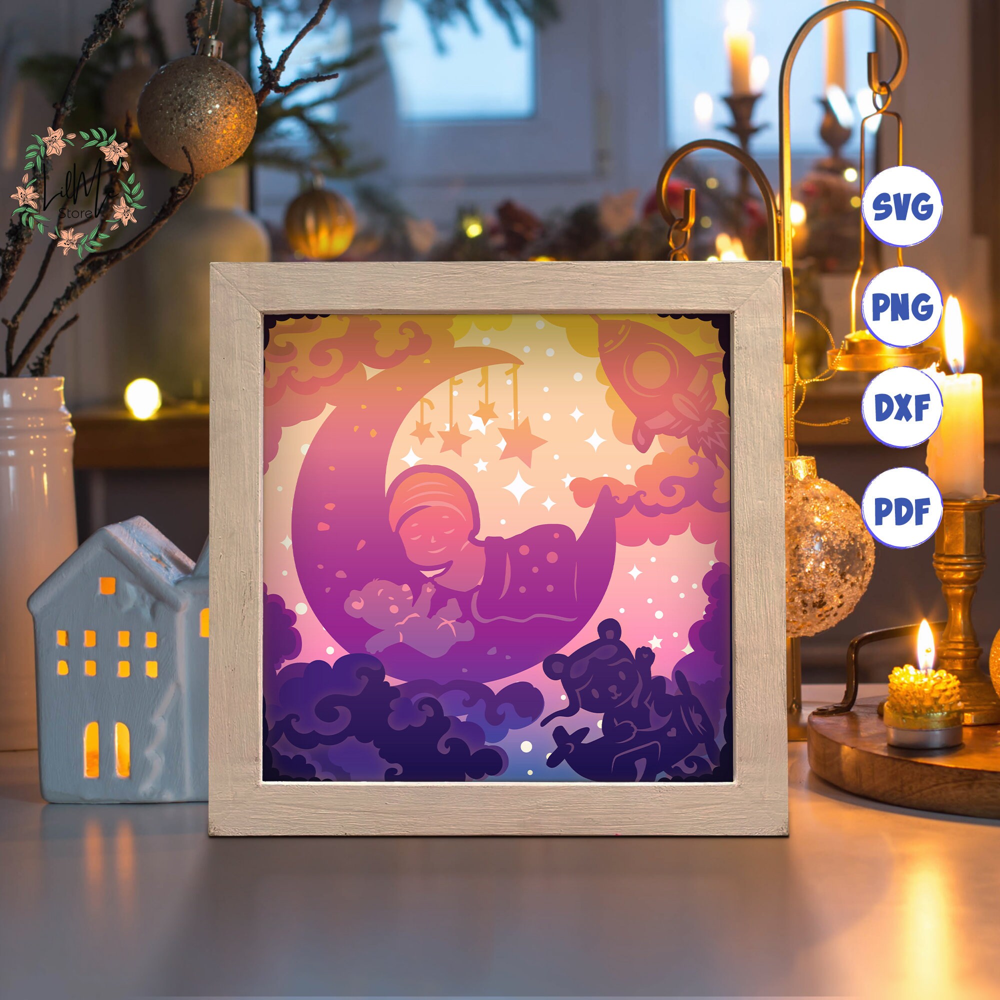 Baby on the Moon Shadow Box SVG: Layered Paper Cut Template - Etsy