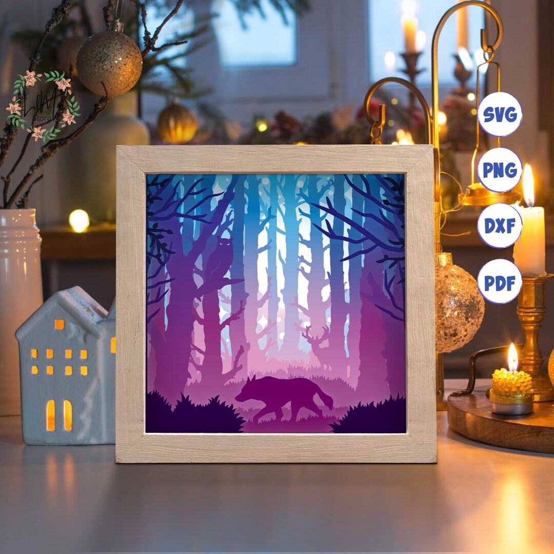 Owl & Wolf Paper Cut Light Box Template 3D Shadow Box SVG - Etsy