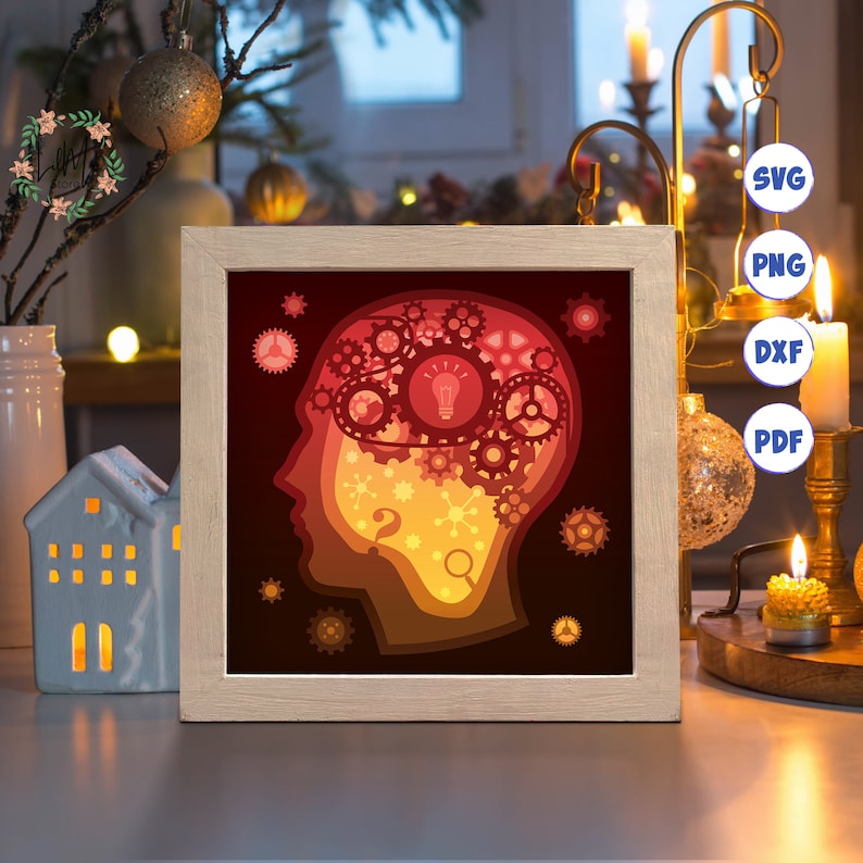 3D Gear Brain Shadow Box SVG: Layered Paper Cut Template - Etsy