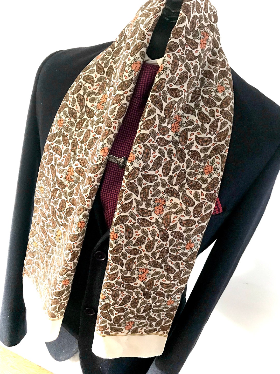 Men's Vintage Paisley Scarf 60s All Original Cream Mod - Etsy