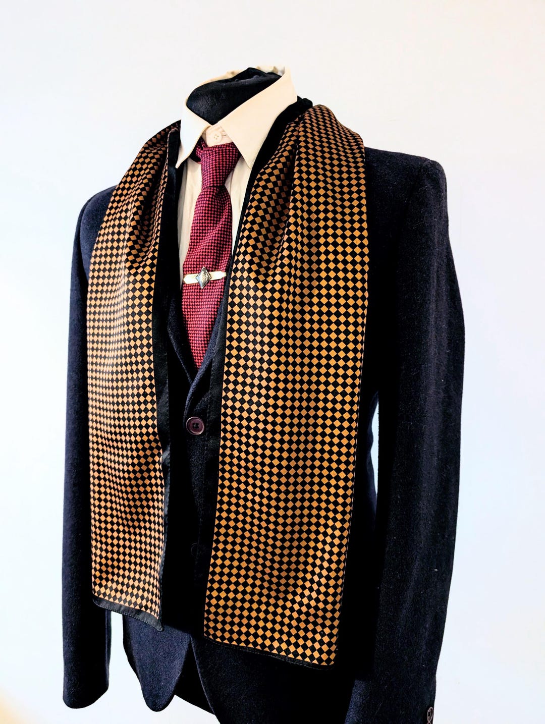 Men's Vintage Checked Scarf, 60’s All Original Retro Brown/black ...