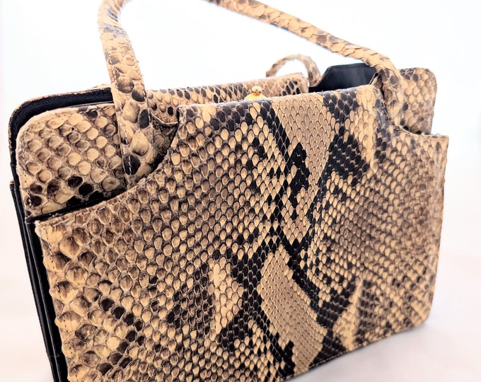Vintage Snake Print Hand Bag, 50's Snake Beige Leather Classic Bag - Etsy